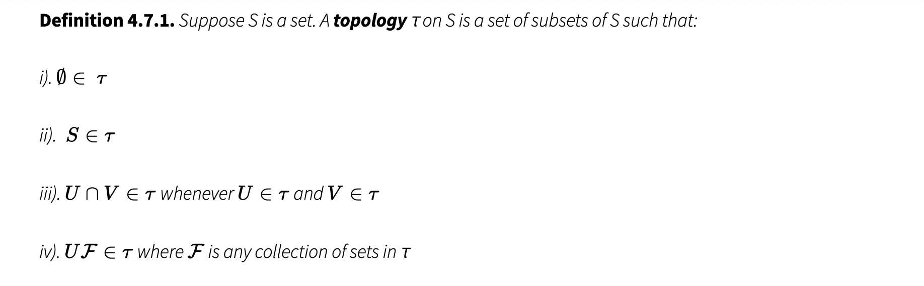 Solved Definition 4.7.1. Suppose S is a set. A topology τ on | Chegg.com