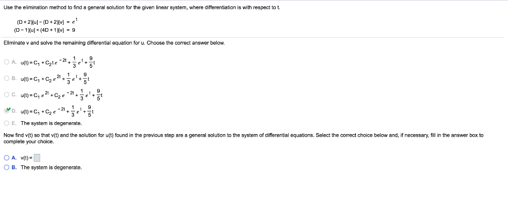 Solved Use the elimination method to find a general solution | Chegg.com