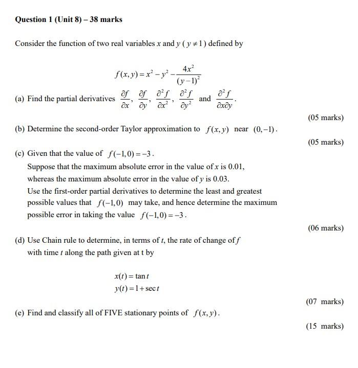 Solved Question 1 (Unit 8) - 38 marks Consider the function | Chegg.com