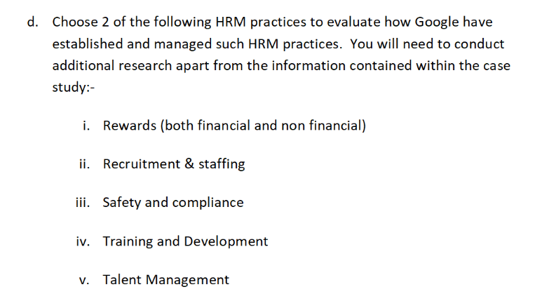 Solved d. Choose 2 of the following HRM practices to | Chegg.com
