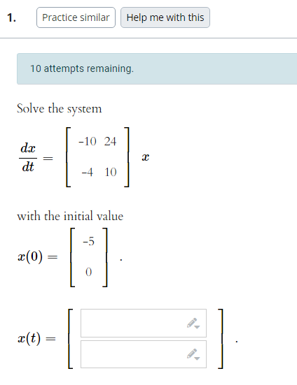 Solved 10 attempts remaining. Solve the system | Chegg.com