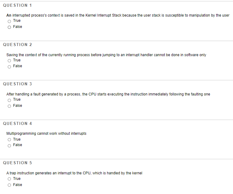 Solved QUESTION 1 An interrupted process's context is saved | Chegg.com