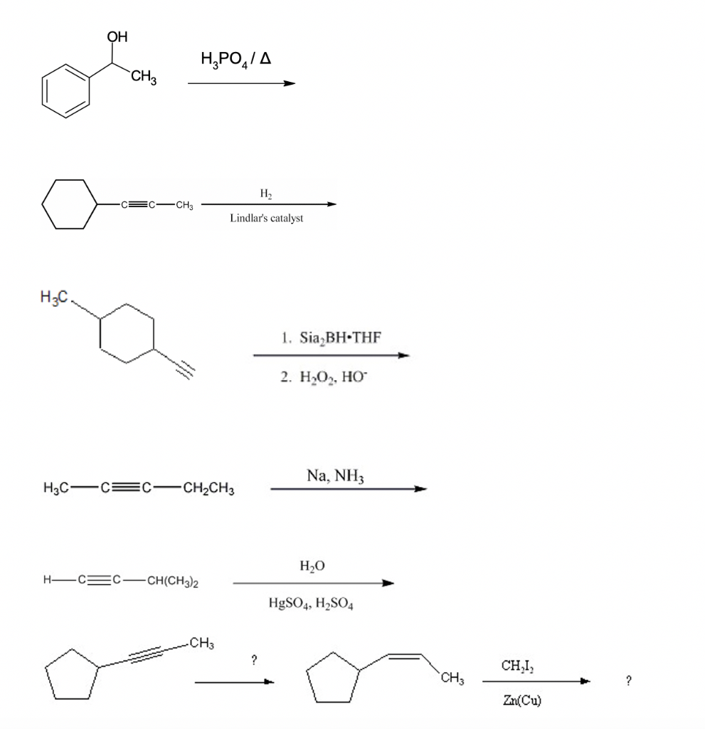 Solved OH H3PO4/A CHZ H2 -C=C—CH3 Lindlar's catalyst H3C. 1. | Chegg.com