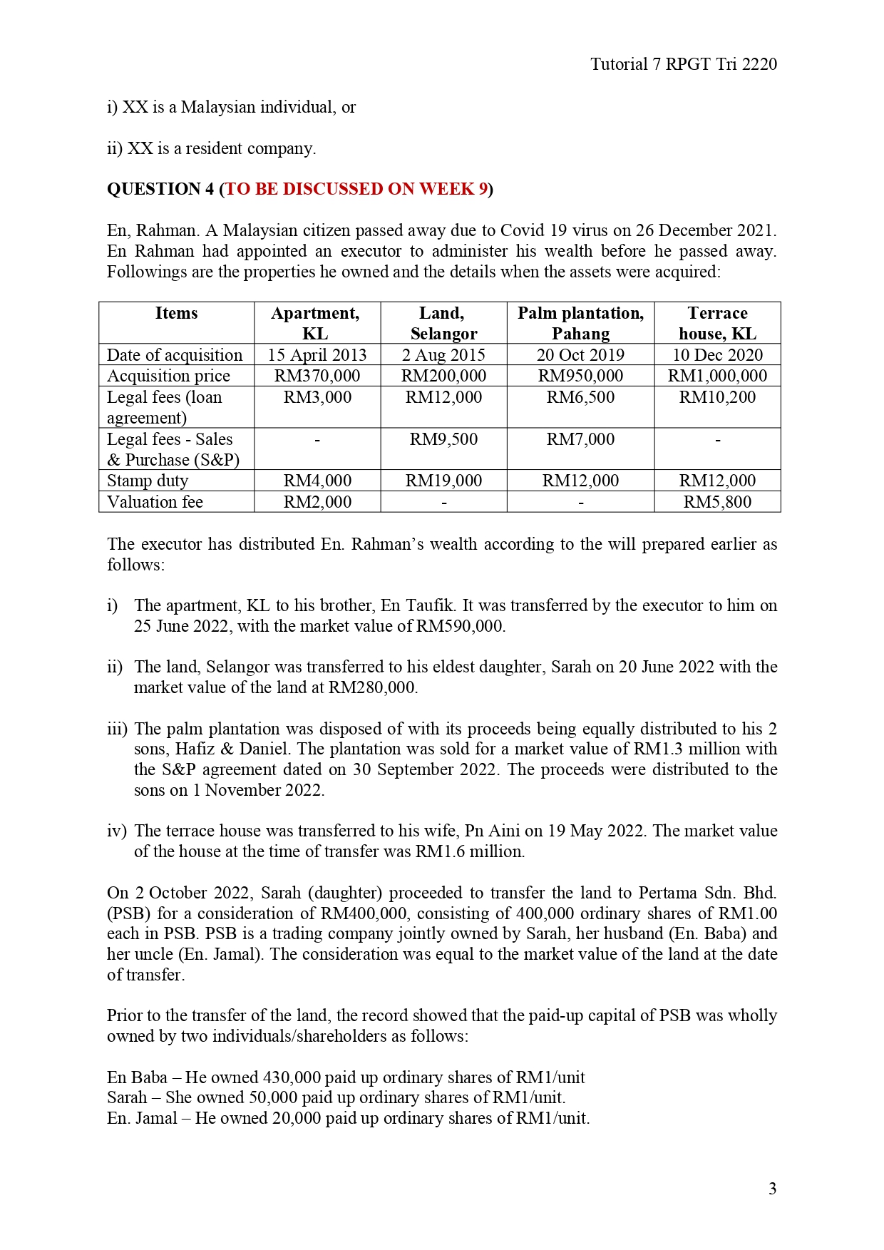 Solved Tutorial 7 RPGT Tri 2220 i) XX is a Malaysian | Chegg.com