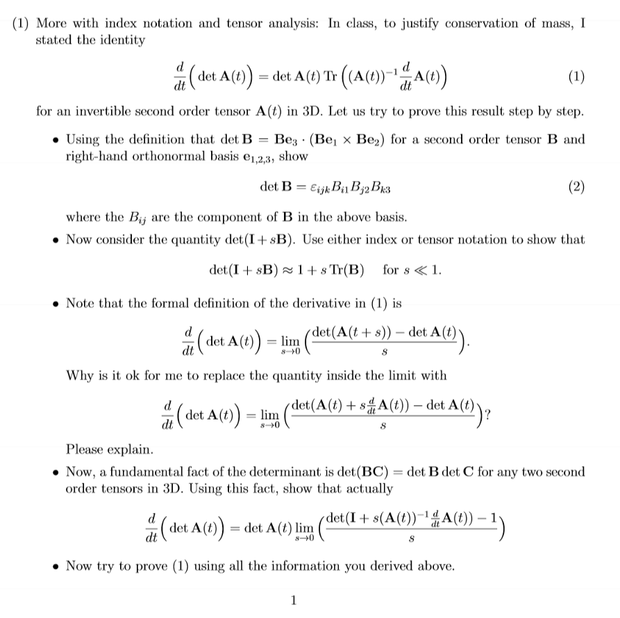 Solved 1 More With Index Notation And Tensor Analysis In