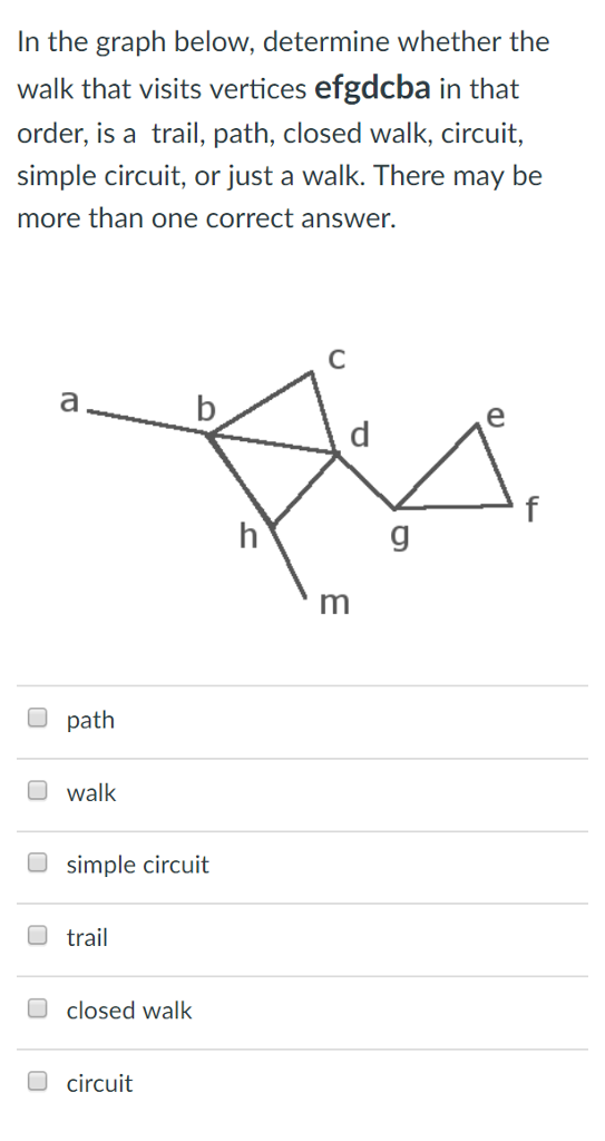 Solved In the graph below, determine whether the walk that | Chegg.com
