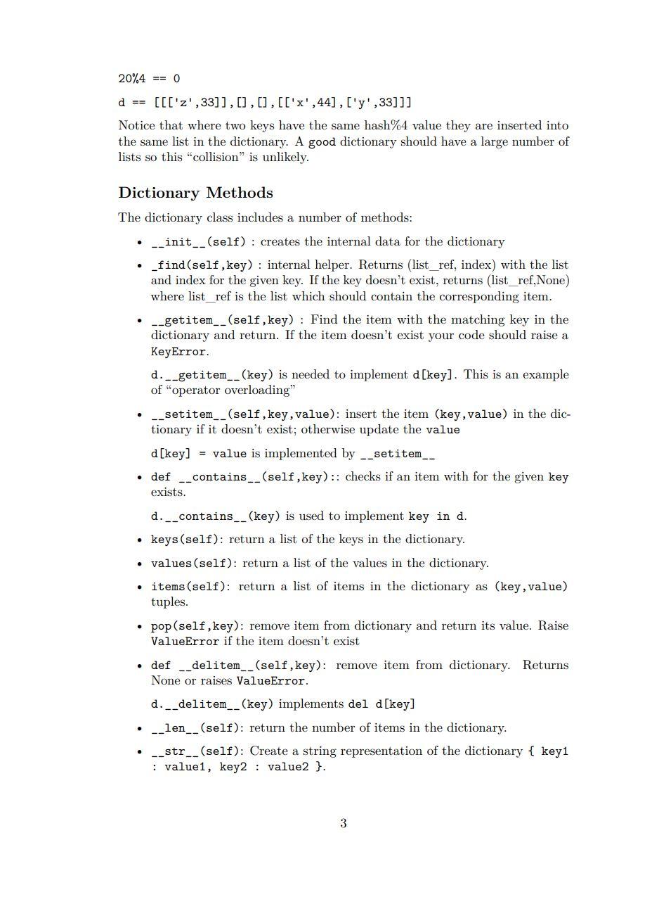 Solved Creating a Dictionary Class For this problem you will | Chegg.com