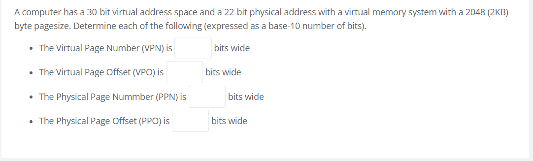 Solved A computer has a 30 -bit virtual address space and a | Chegg.com