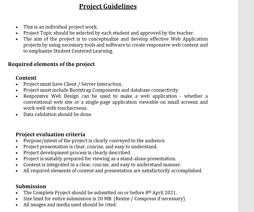 Project Guidelines • This is an individual project | Chegg.com