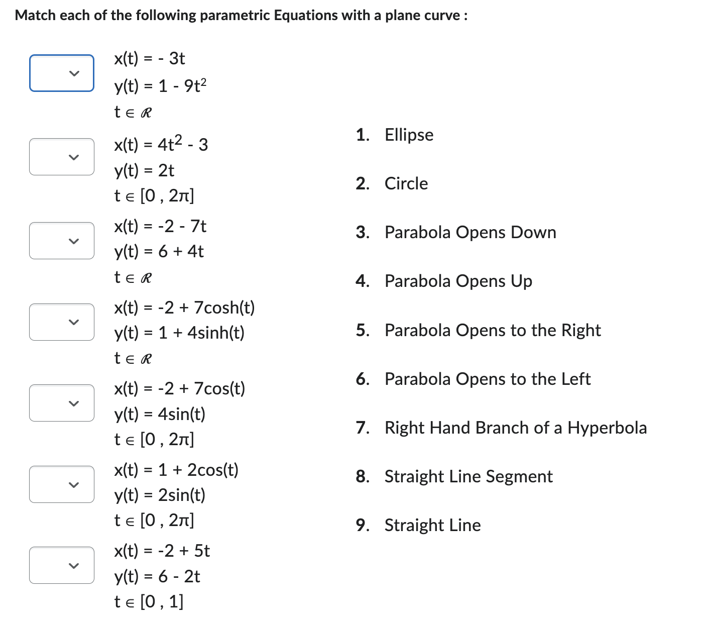 Solved Match each of the following parametric Equations with | Chegg.com