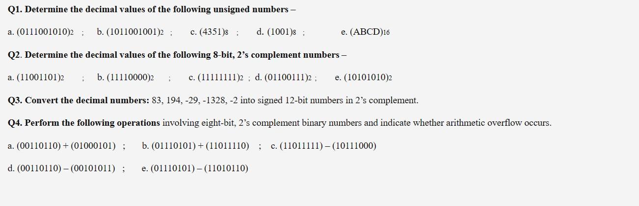 Solved Q1. Determine the decimal values of the following | Chegg.com