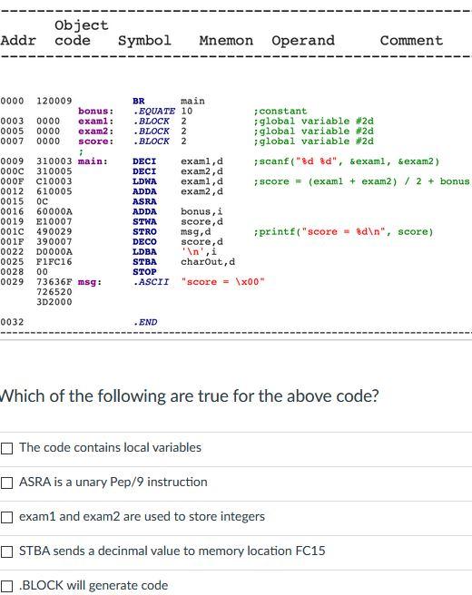 Solved Object Addr code Symbol Mnemon Operand Comment 0000 | Chegg.com