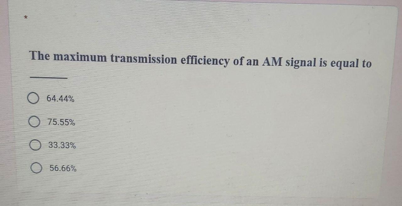 Solved * The maximum transmission efficiency of an AM signal | Chegg.com