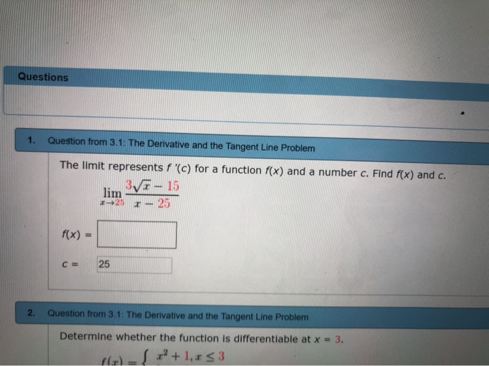 Solved Questions Question from 3.1: The Derivative and the | Chegg.com