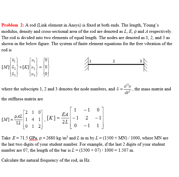 Solved Problem 2: A rod (Link element in Ansys) is fixed at | Chegg.com