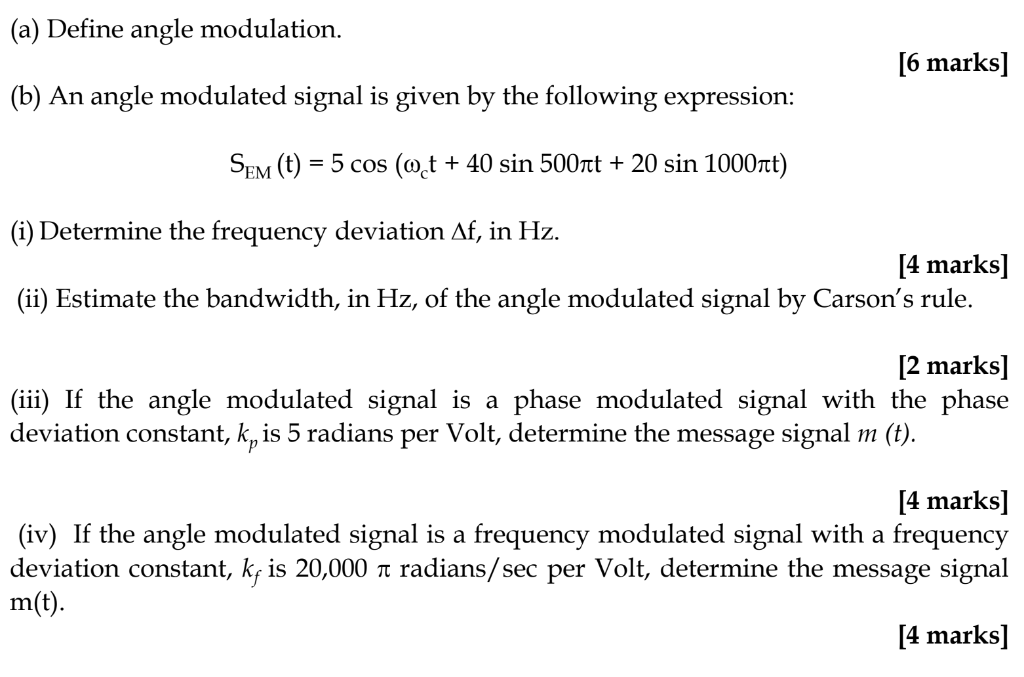Solved A Define Angle Modulation [6 Marks] B An Angle