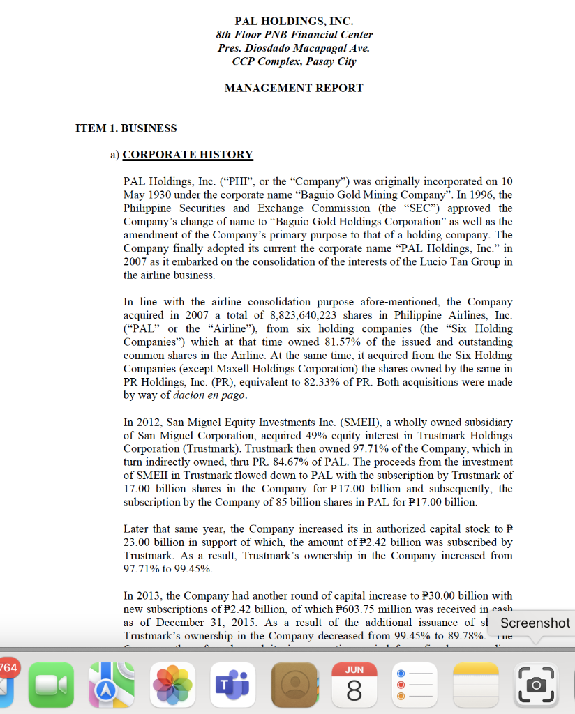 764 PAL HOLDINGS, INC. 8th Floor PNB Financial Center | Chegg.com