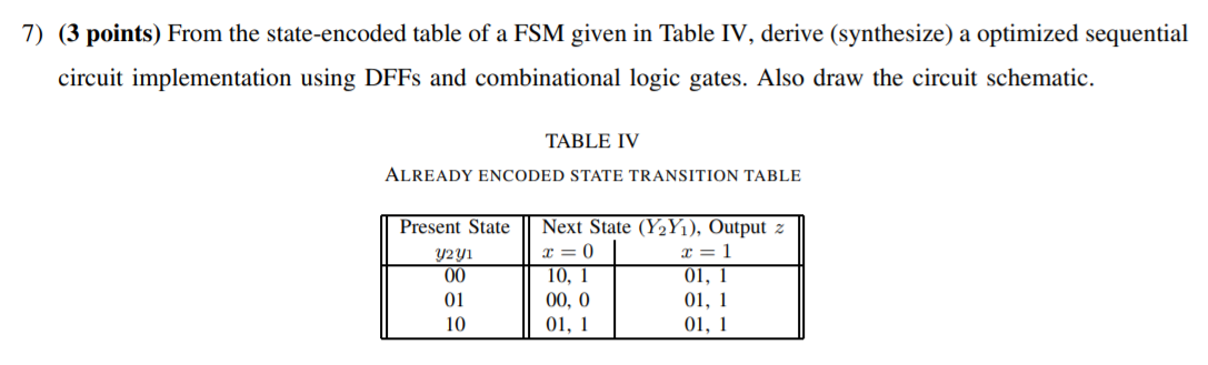 Solved 7) (3 points) From the state-encoded table of a FSM | Chegg.com