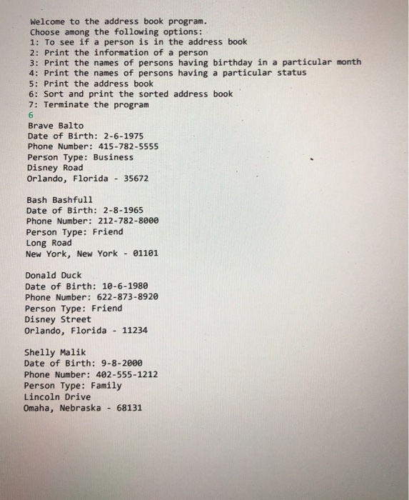 Solved Problem 1: Address Book Using classes and | Chegg.com