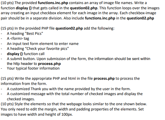(10 pts) The provided functions.inc.php contains an | Chegg.com
