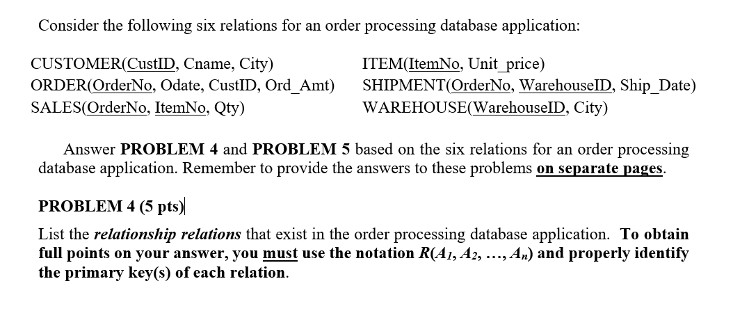 Solved Consider the following six relations for an order | Chegg.com