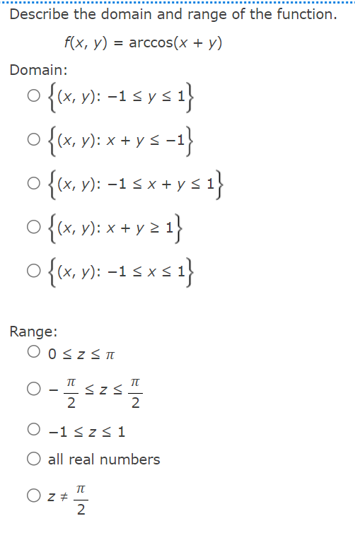 Solved Describe the domain and range of the function. | Chegg.com