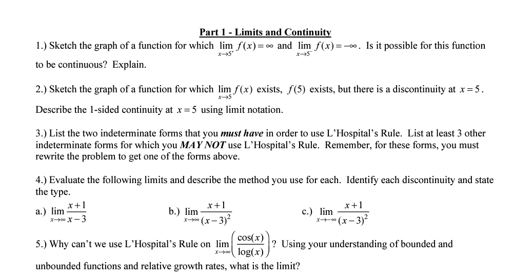 Solved Part 1 - Limits and Continuity 1.) Sketch the graph | Chegg.com
