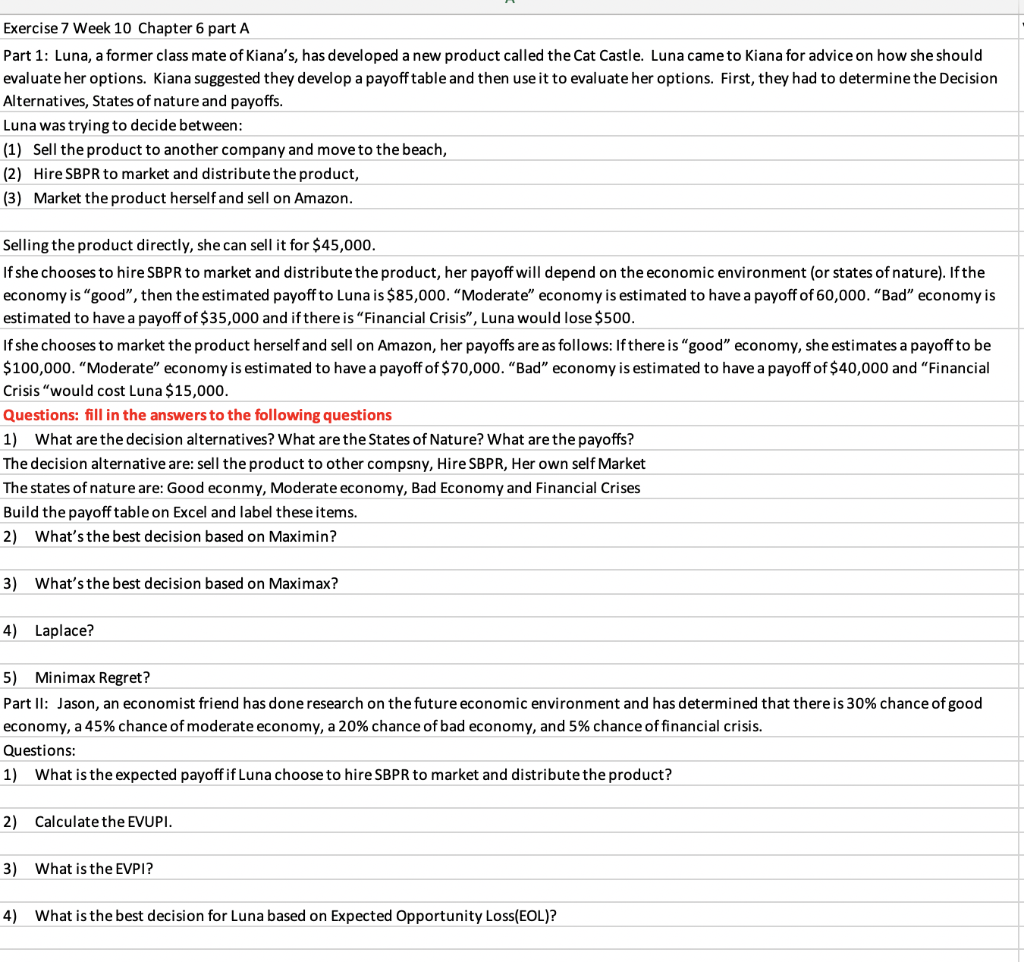 Solved Exercise 7 Week 10 Chapter 6 Part A Part 1 Luna A