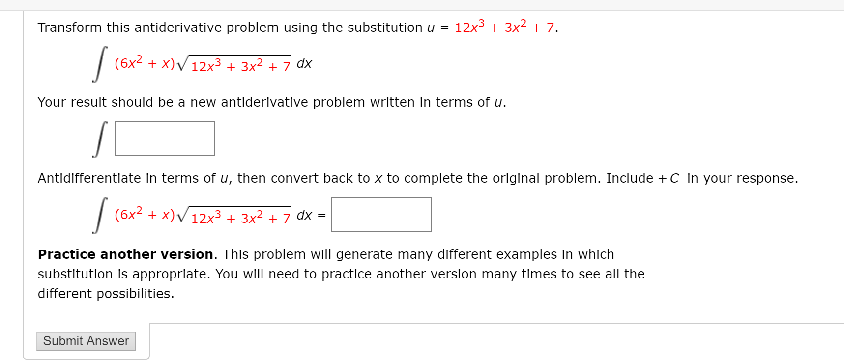 Solved Transform this antiderivative problem using the | Chegg.com