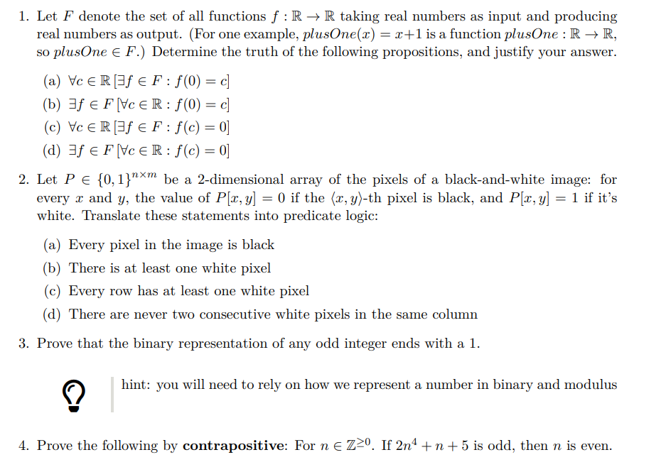 Solved 1. Let F denote the set of all functions f:R→R taking | Chegg.com