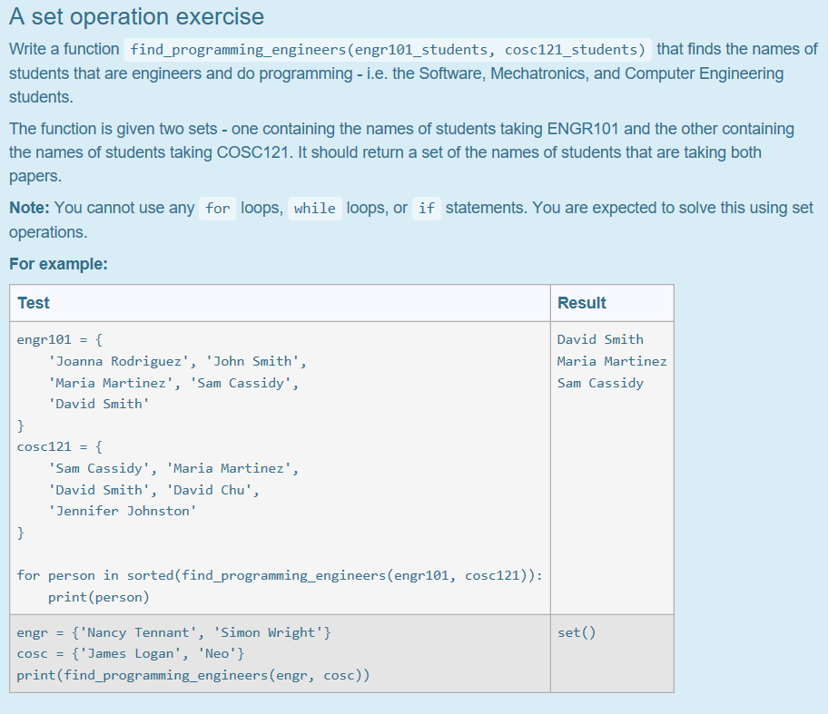 Solved A set operation exercise Write a function | Chegg.com