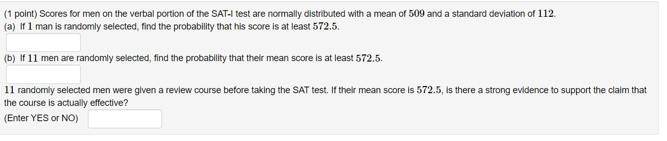 Solved (1 point) Scores for men on the verbal portion of the | Chegg.com