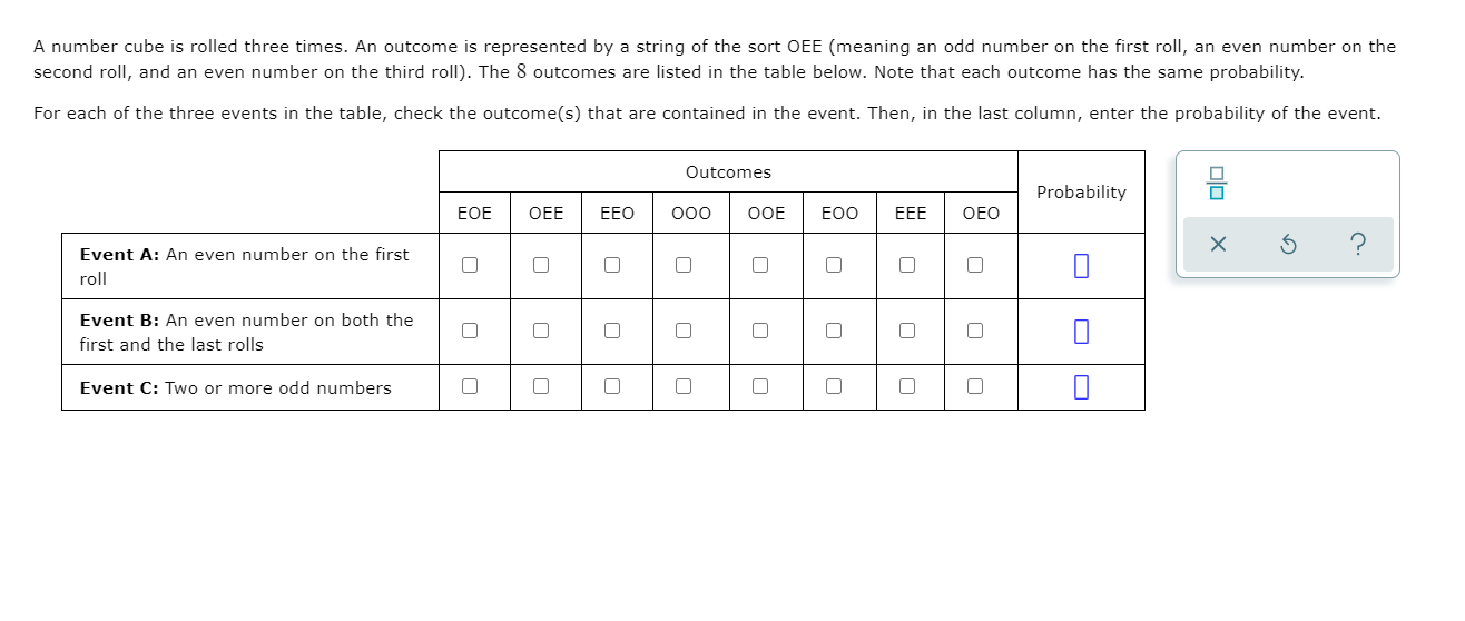 Solved A number cube is rolled three times. An outcome is | Chegg.com