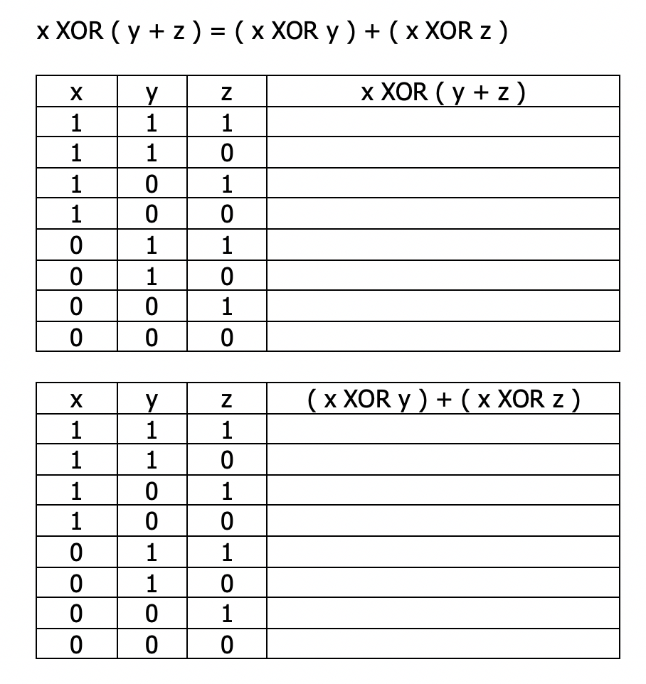 Solved X XOR y z x XOR Y x XOR Z 0 Chegg