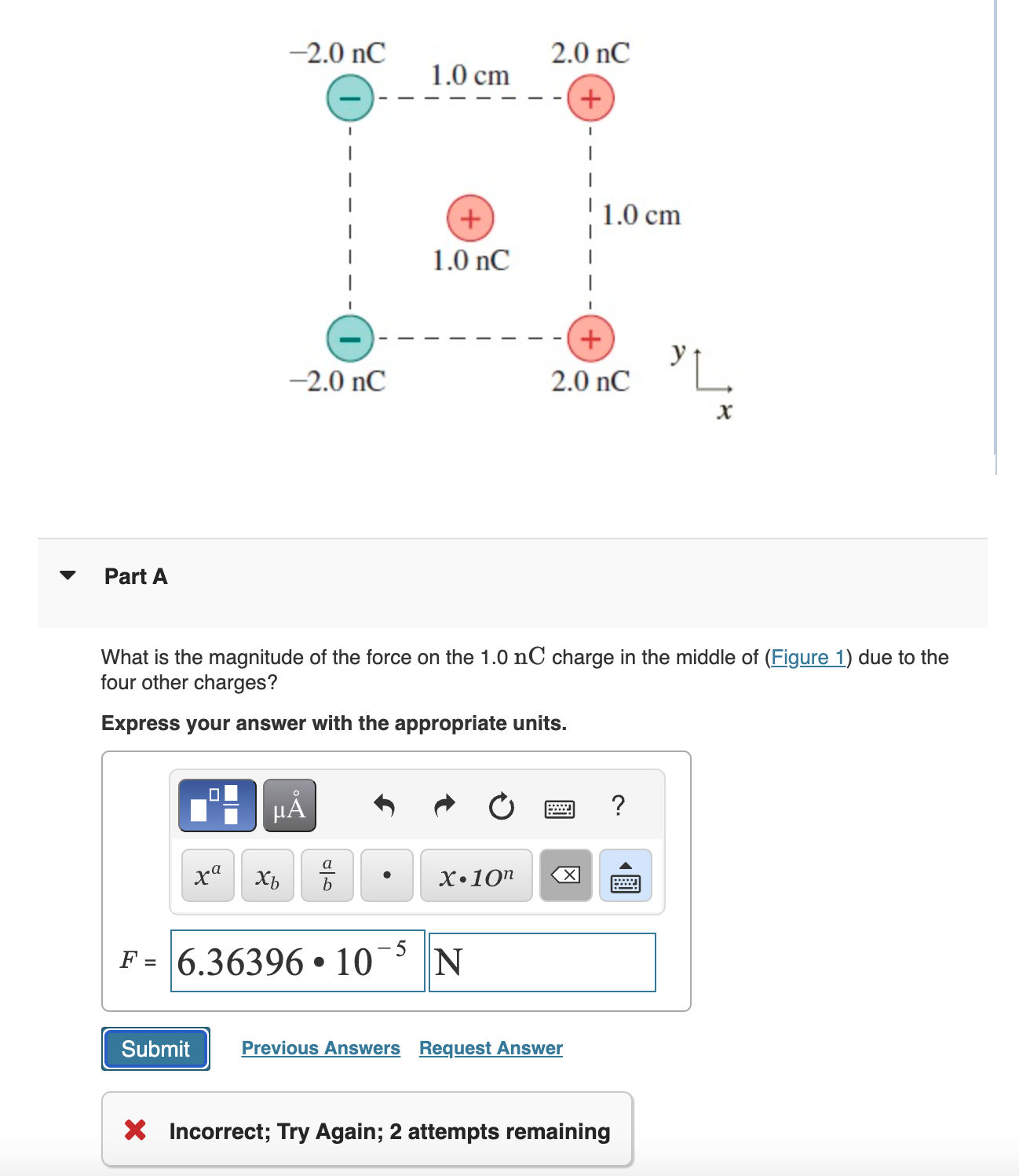 Solved What is the magnitude of the force on the 1.0nC | Chegg.com