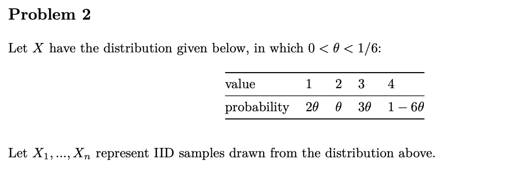 Solved Problem 2 Let X have the distribution given below, in | Chegg.com