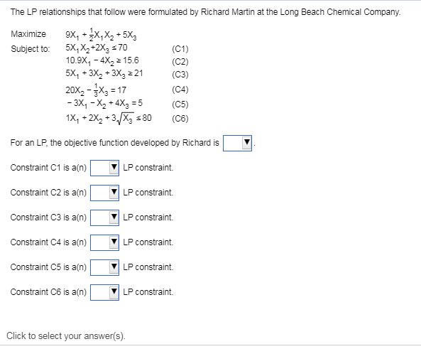 Solved The LP relationships that follow were formulated by | Chegg.com