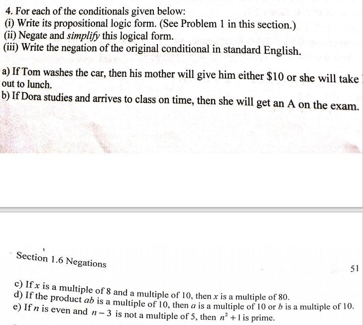 Solved 4. For each of the conditionals given below: (i) | Chegg.com