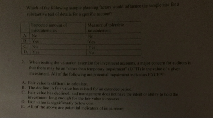 Solved 1. Which of the following sample planning factors | Chegg.com