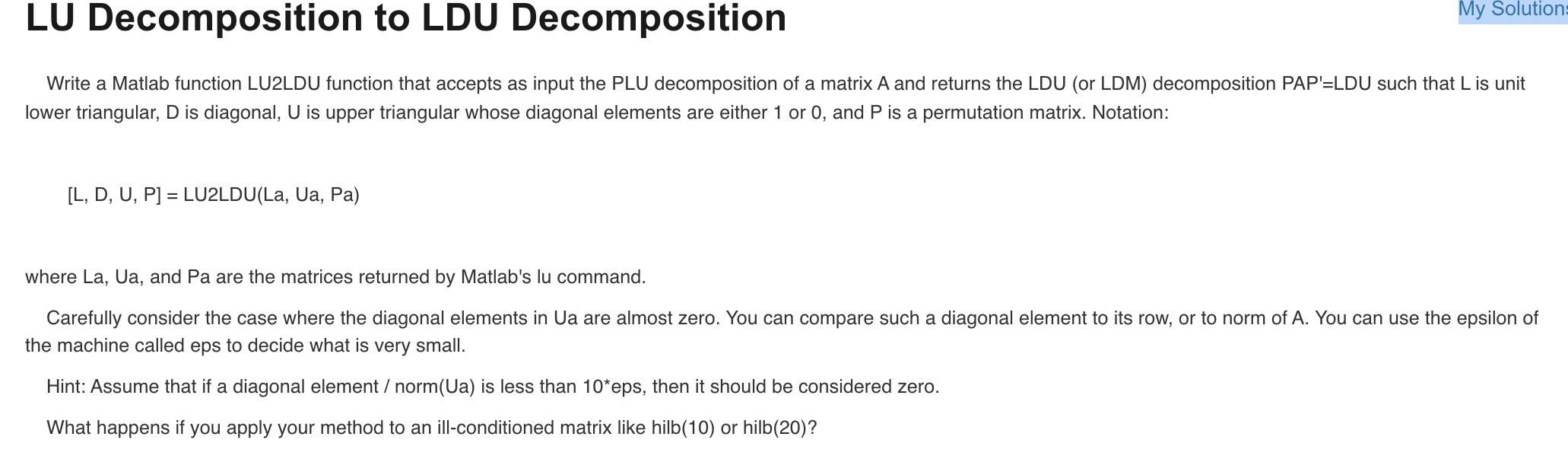 Solved My Solution LU Decomposition to LDU Decomposition | Chegg.com
