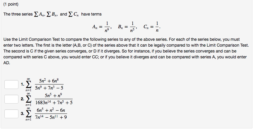 Solved (1 point) The three series A, B, andC, have terms 1 | Chegg.com
