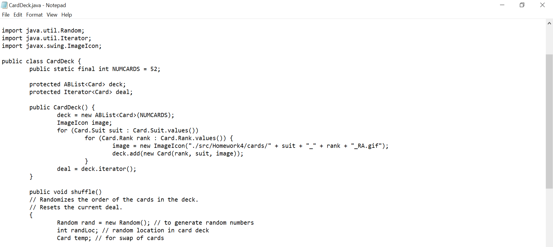 - 9 x Card Deck.java - Notepad File Edit Format View | Chegg.com