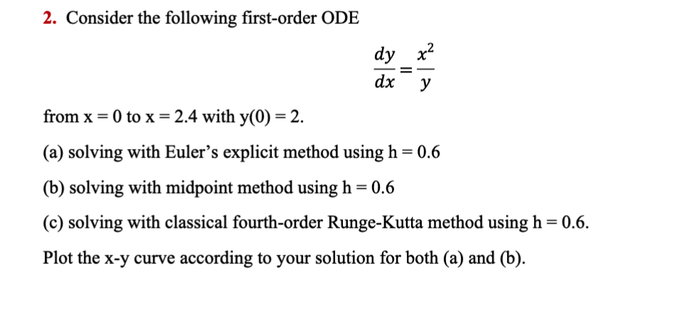 2. Consider the following first-order ODE dy_x da y | Chegg.com