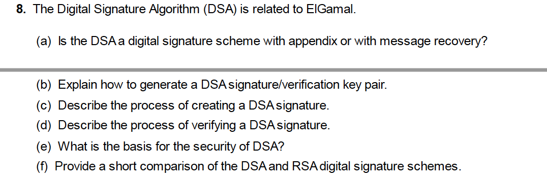 Solved 8 The Digital Signature Algorithm Dsa Is Related 