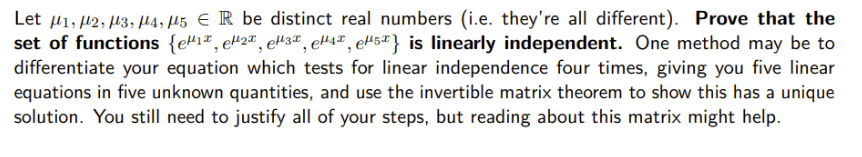 Solved Let μ1,μ2,μ3,μ4,μ5∈R be distinct real numbers (i.e. | Chegg.com