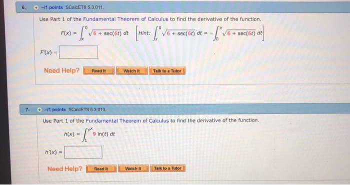 Solved -1 points SCalcET8 5.3.011 Use Part 1 of the | Chegg.com