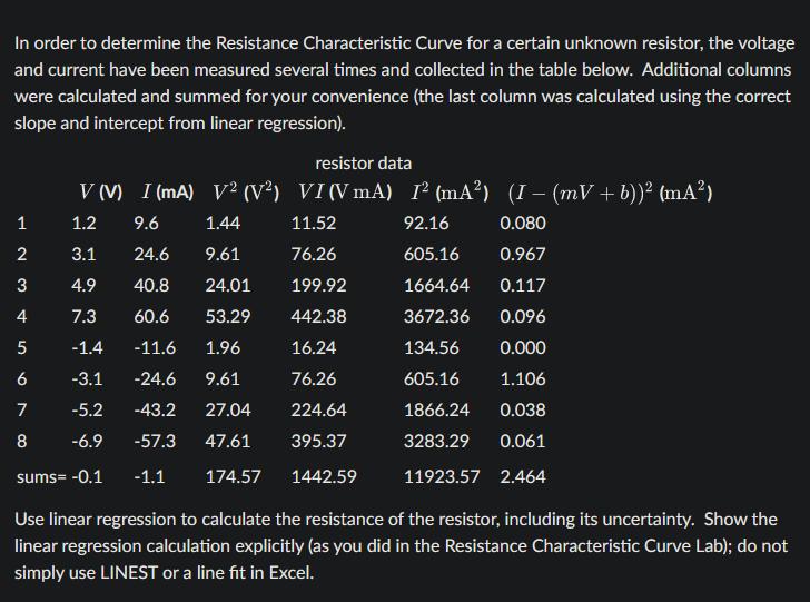 Solved In order to determine the Resistance Characteristic | Chegg.com