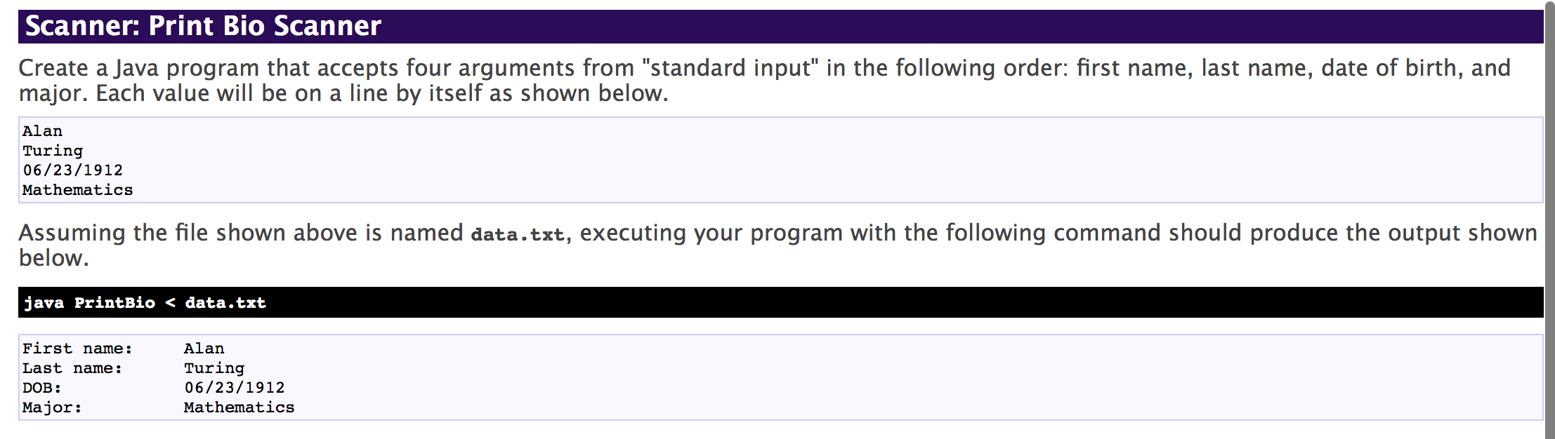 Solved Scanner: Print Bio Scanner Create a Java program that | Chegg.com