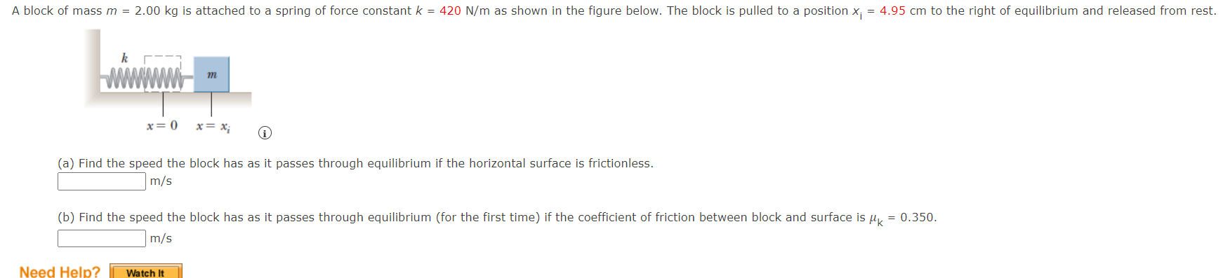 Solved (a) Find the speed the block has as it passes through | Chegg.com