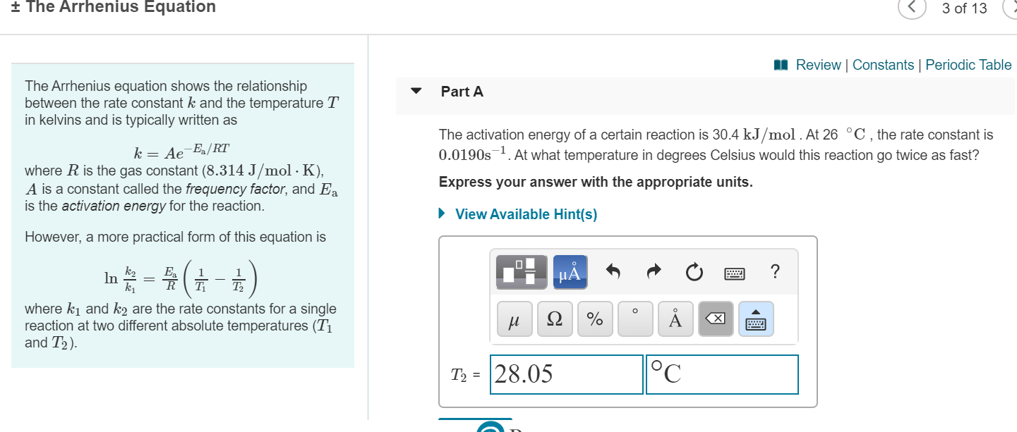 Solved The Arrhenius Equation 3 of 13 n Review Constants | Chegg.com